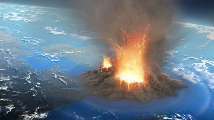 Gambaran seniman tentang erupsi supervolcano pada masa purba. Hasil ...